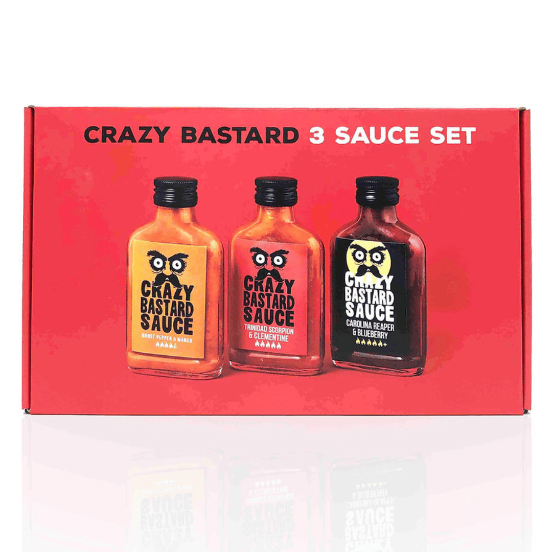 Hottest | 3 Bottle Chilli Sauce Box Gift Set – Crazy Bastard Sauce