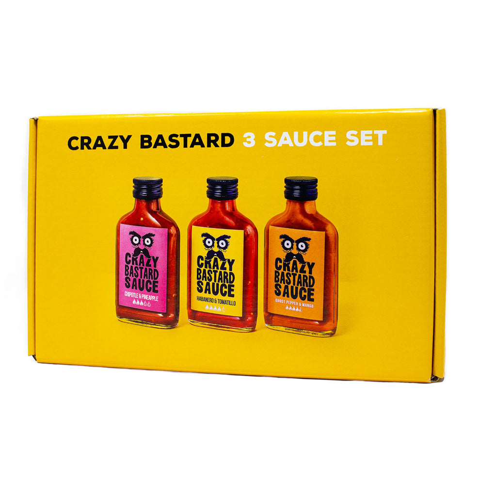 Best Sellers | 3 Bottle Chilli Sauce Box Gift Set – Crazy Bastard Sauce